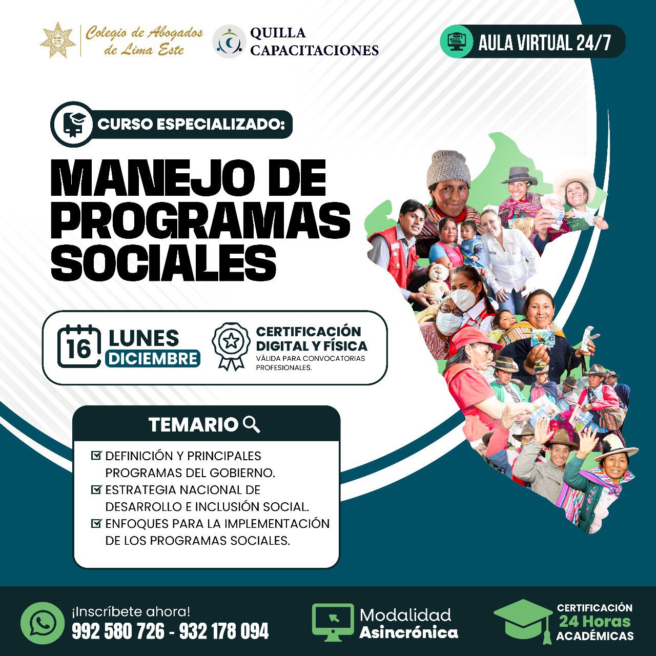 Quilla - Curso Especializado: MANEJO DE PROGRAMAS SOCIALES Quilla - Curso Especializado: MANEJO DE PROGRAMAS SOCIALES