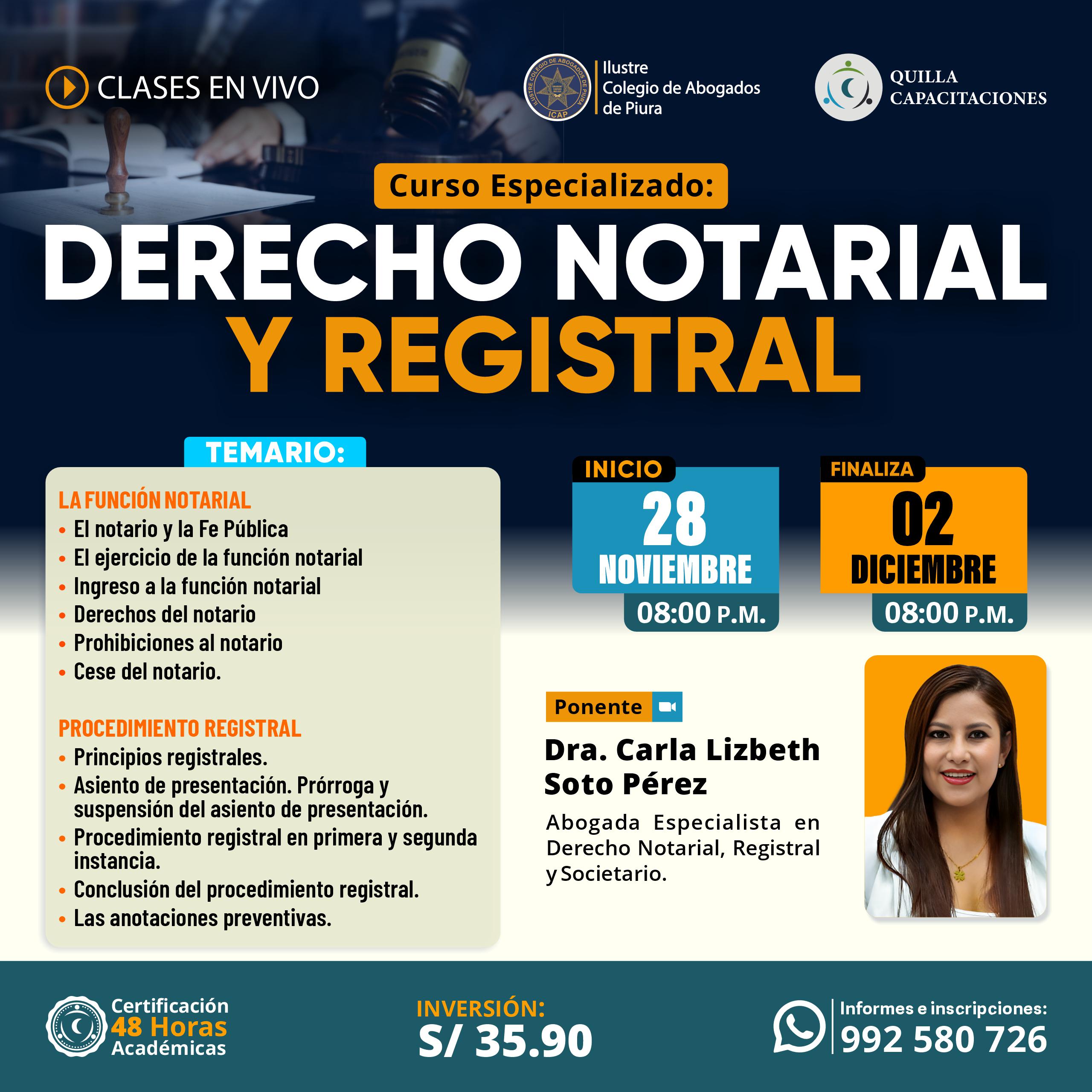 Quilla - Curso Especializado: DERECHO NOTARIAL Y REGISTRAL